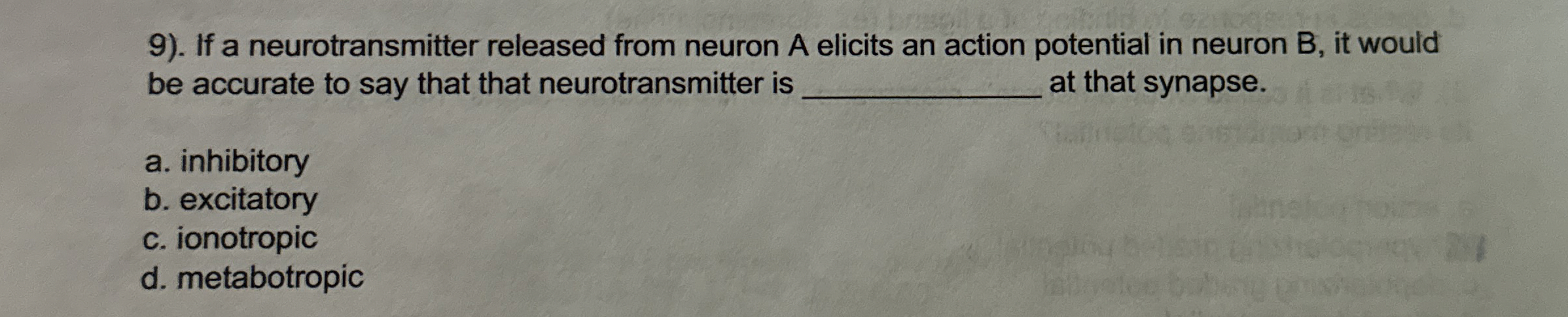 Solved . ﻿If a neurotransmitter released from neuron A | Chegg.com
