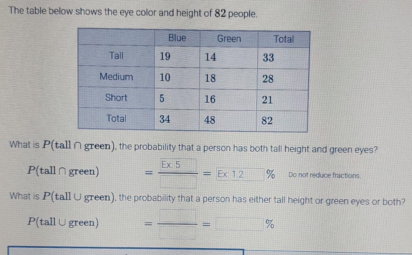 Solved The table below shows the eye color and height of 82 | Chegg.com