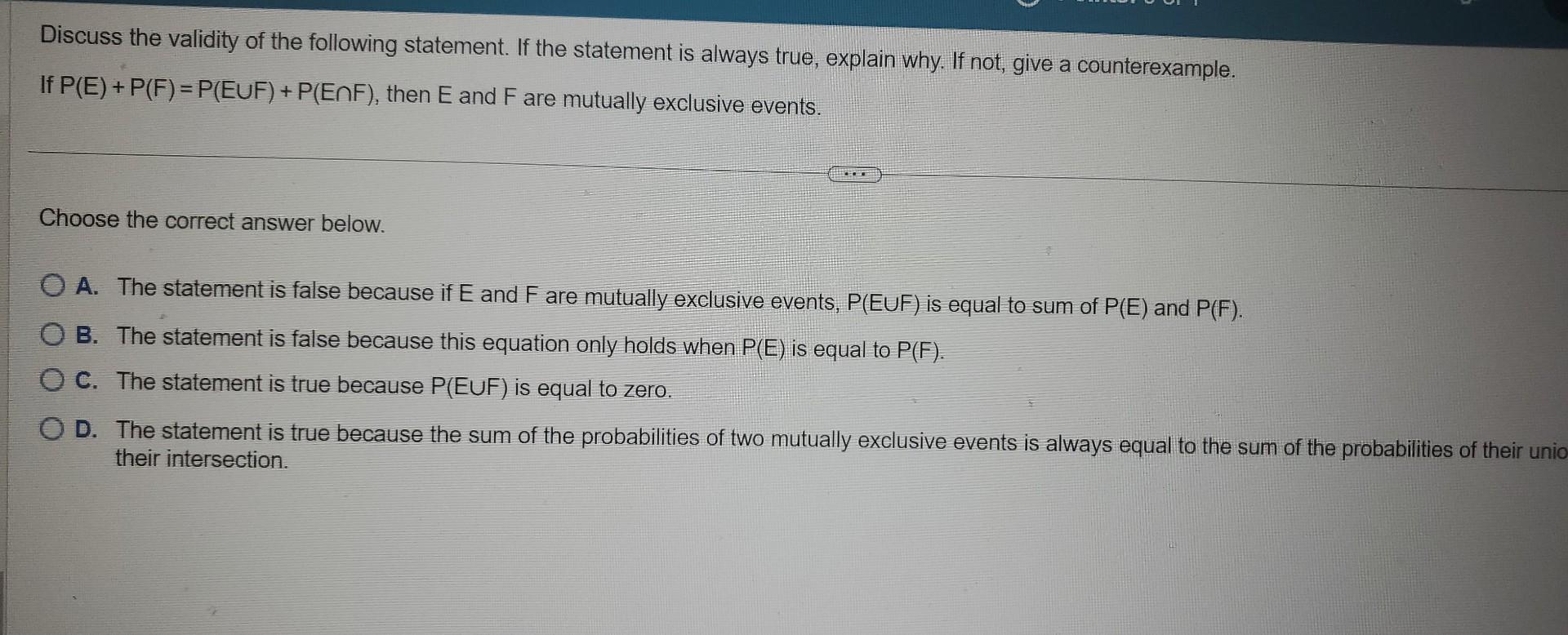 Solved Discuss the validity of the following statement. If | Chegg.com