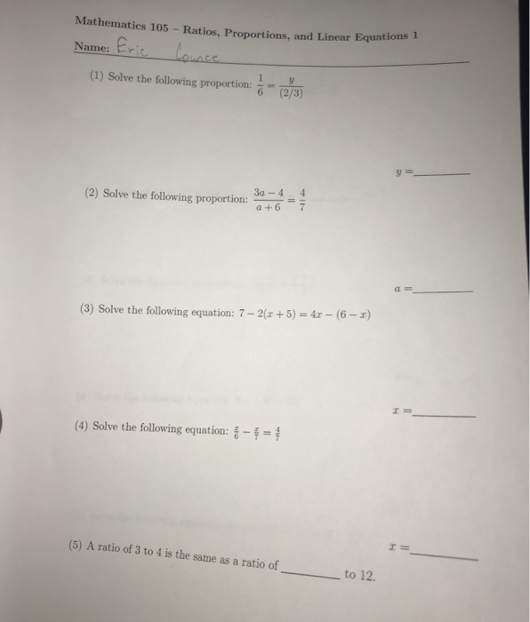 Solved Mathematics 105 - Ratios, Proportions, and Linear | Chegg.com