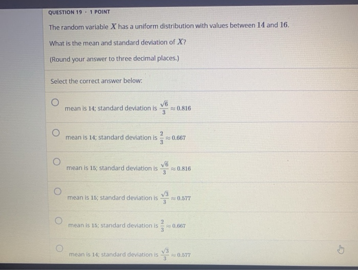 Solved Question 191 Point The Random Variable X Has A 