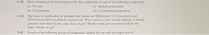 Solved 2.39 2.40 Write a balanced chemical equation for the | Chegg.com