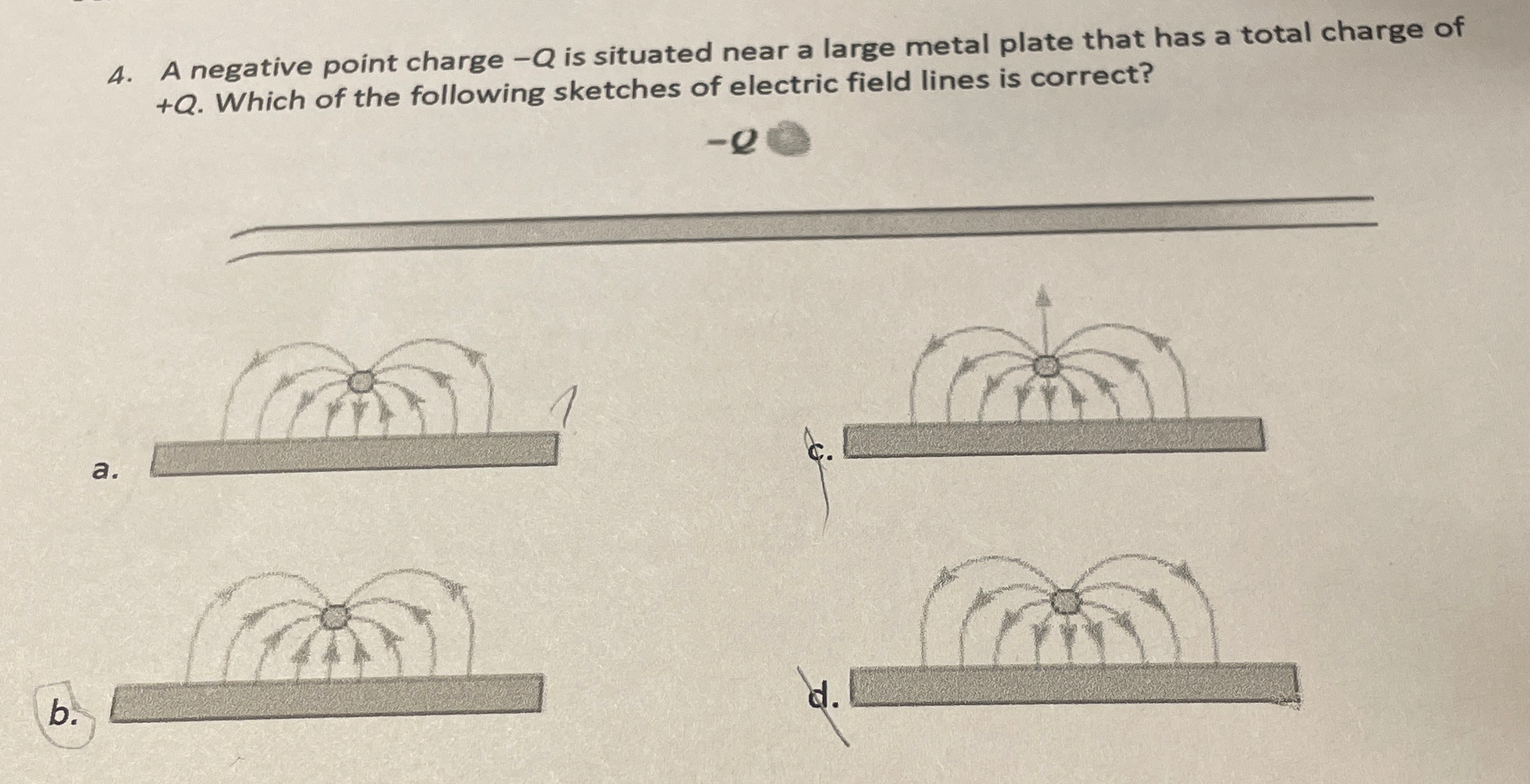 Solved A negative point charge -Q ﻿is situated near a large | Chegg.com