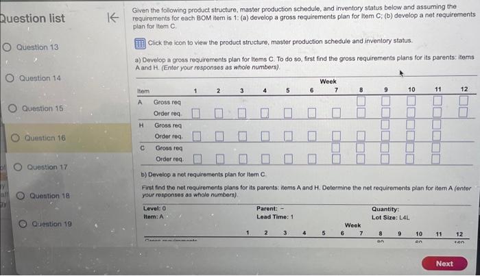 Given the following product structure, master | Chegg.com