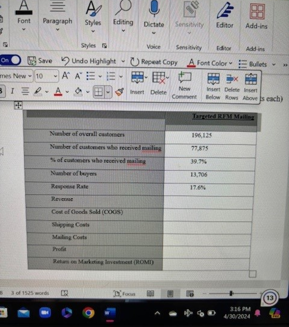 Answer the following questions on RFM Analysis | Chegg.com