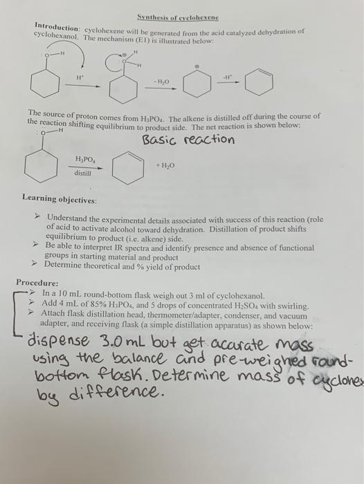 Solved Synthesis of cyclohexene Cytroduction: cyclohexene | Chegg.com