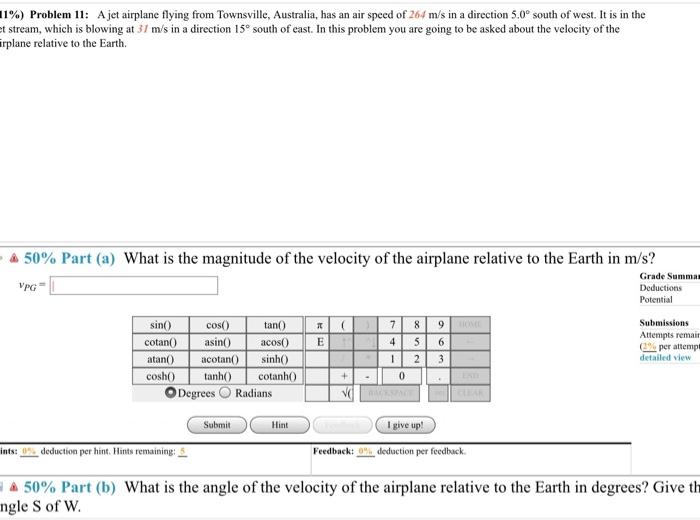 Solved 11%) Problem 11: A jet airplane flying from | Chegg.com