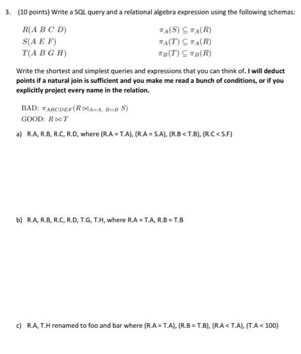 Solved 3 10 Points Write A Sql Query And A Relational 7487