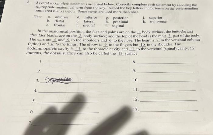 Solved 3. Several incomplete statements are listed below. | Chegg.com