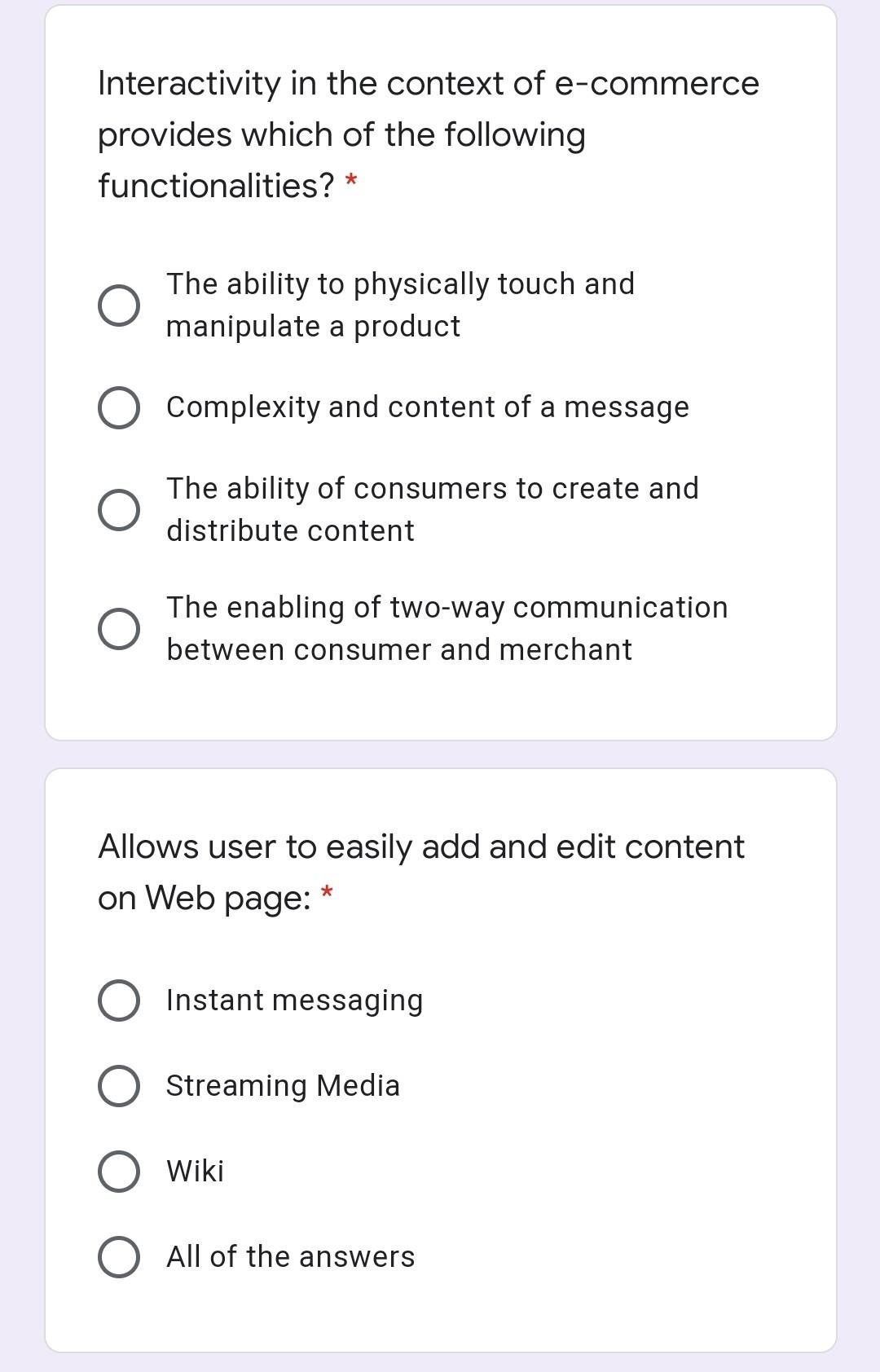 Solved Interactivity in the context of e-commerce provides | Chegg.com