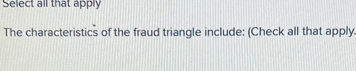 Solved Select all that applyThe characteristics of the fraud | Chegg.com