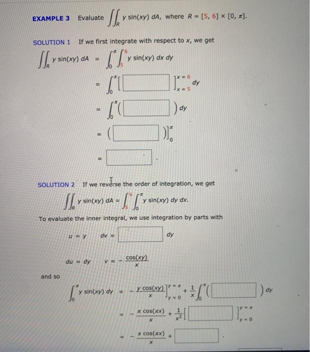 Solved EXAMPLE 3 Evaluate She y sin(xy) da, where R = [5, 6] | Chegg.com