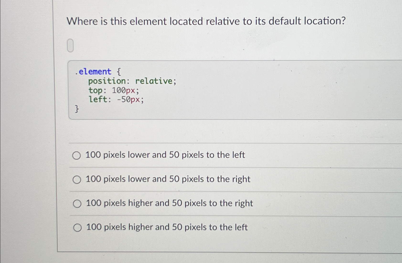 Solved Where is this element located relative to its default | Chegg.com