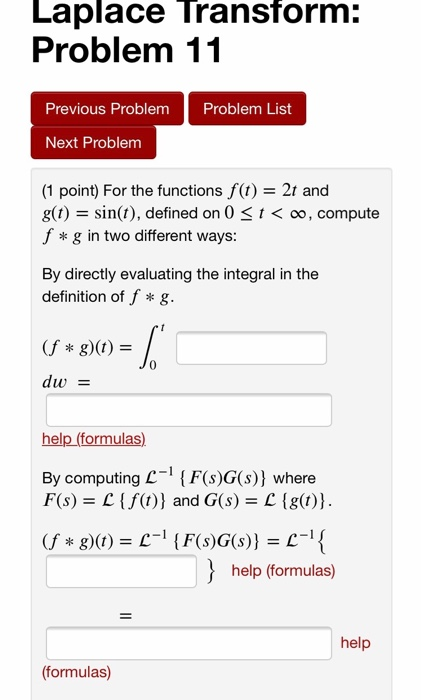 Solved Laplace Transform: Problem 11 Previous Problem | Chegg.com