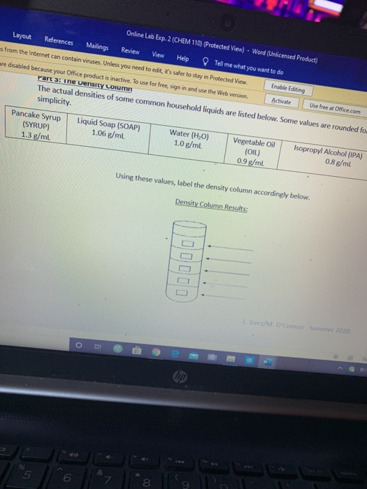 Solved Online Lab Exp. 2 (CHEM 110) (Protected View) - Word | Chegg.com