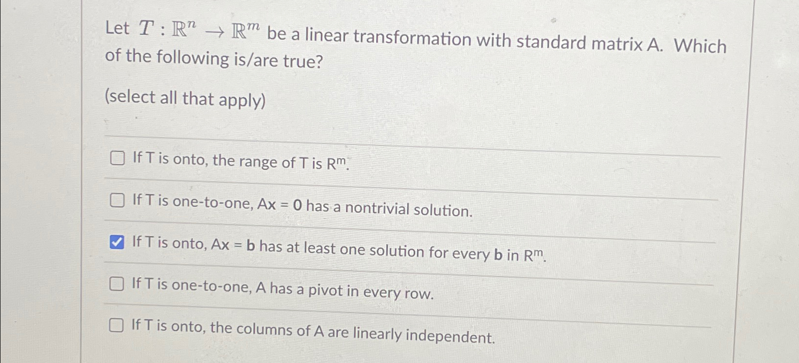 Solved Let T:Rn→Rm ﻿be a linear transformation with standard | Chegg.com