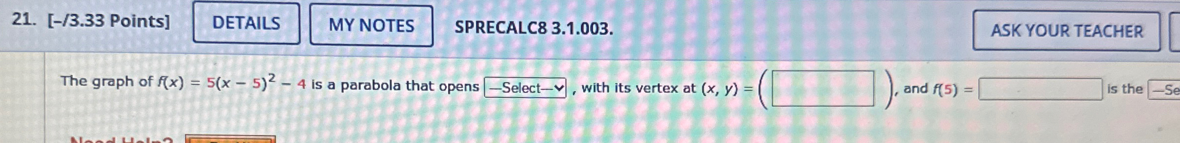 Solved [-/3.33 ﻿Points]SPRECALC8 3.1.003.The graph of | Chegg.com