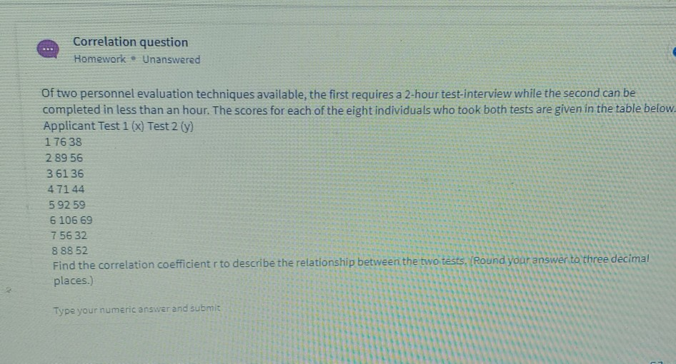 Solved Correlation question Homework • Unanswered Of two | Chegg.com