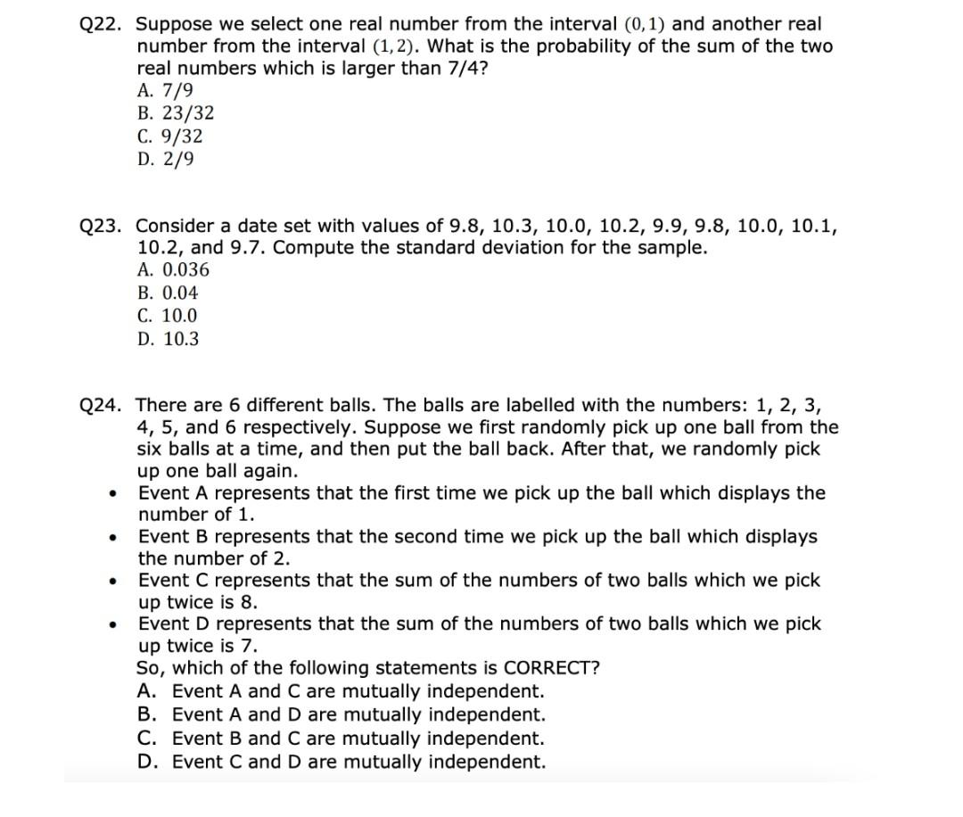 Solved Q22. Suppose we select one real number from the | Chegg.com