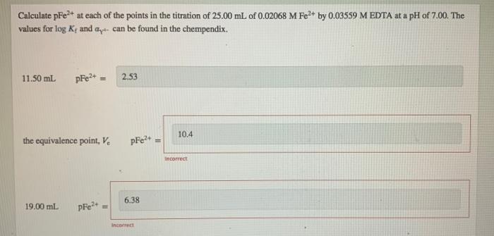 Solved Calculate pFe2+ at each of the points in the | Chegg.com