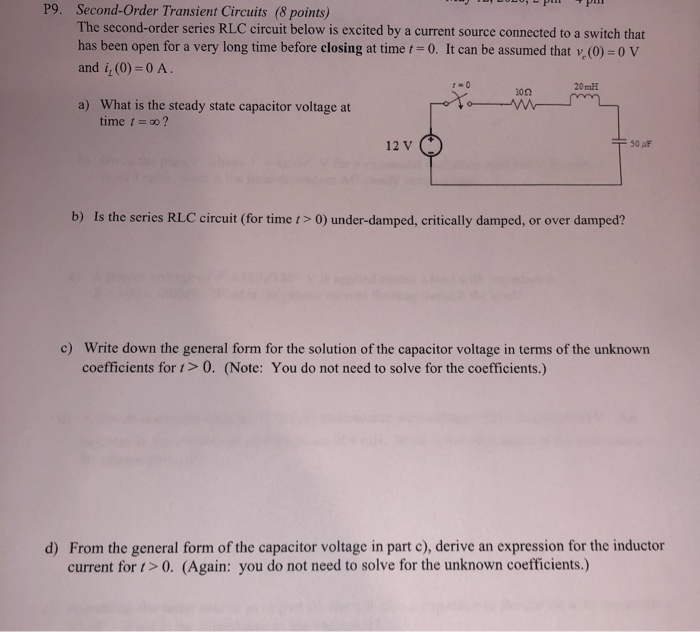 Solved DI DUDU, - Put Pull P9. Second-Order Transient | Chegg.com