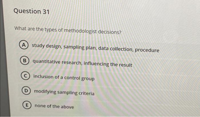 Solved What are the types of methodologist decisions? study | Chegg.com