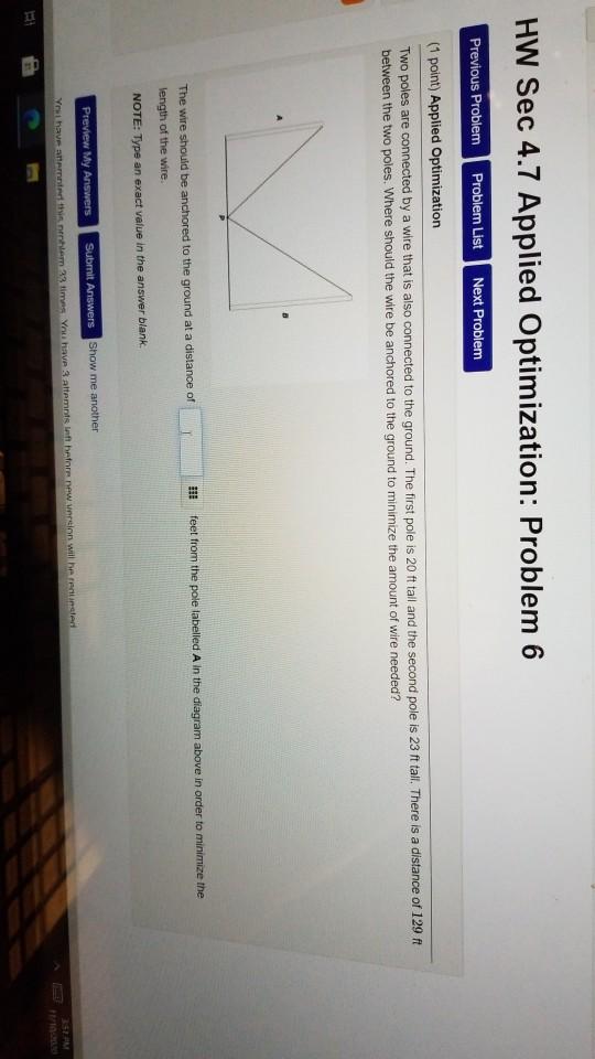 Solved HW Sec 4.7 Applied Optimization: Problem 6 Previous | Chegg.com
