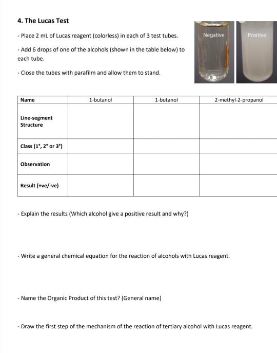 Solved Negative Positive 4. The Lucas Test - Place 2 mL of | Chegg.com