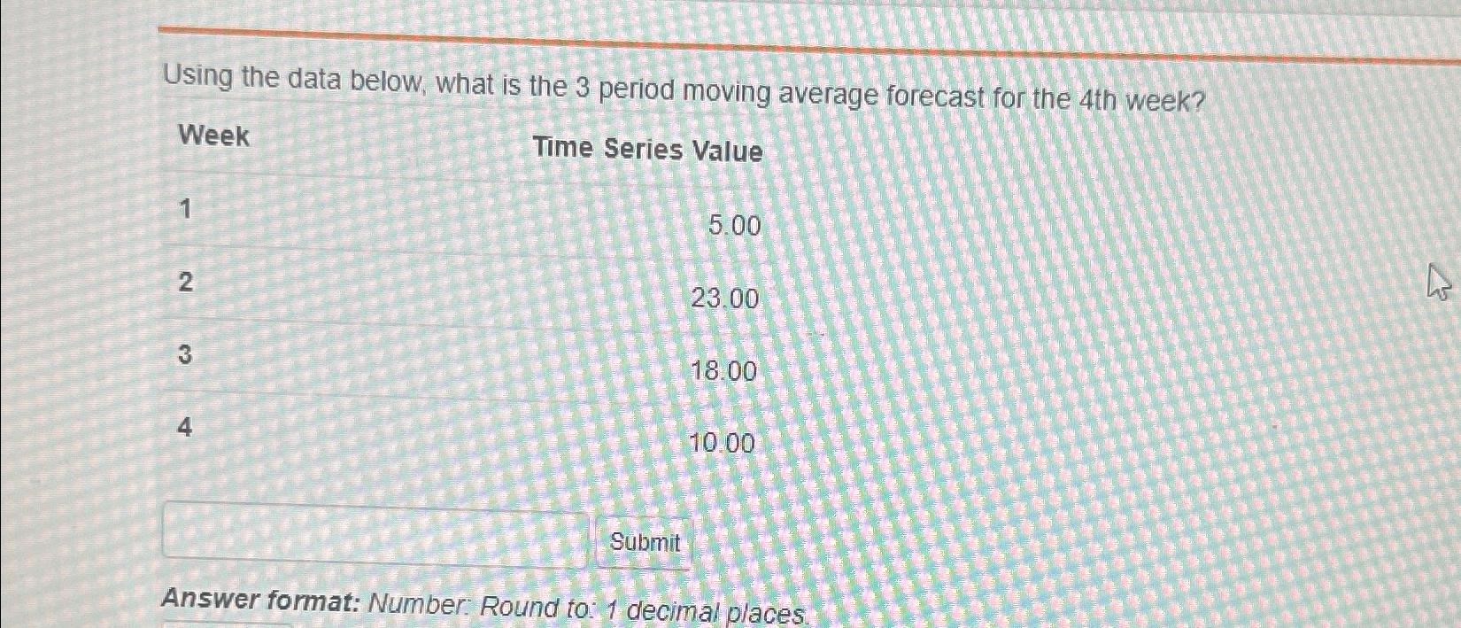Solved Using the data below, what is the 3 ﻿period moving | Chegg.com