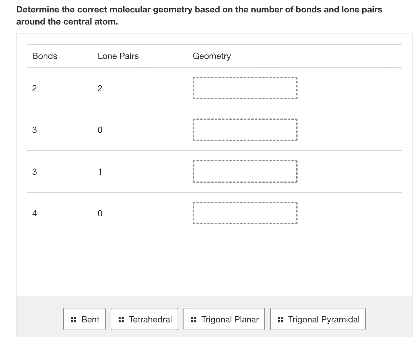 Solved Determine the correct molecular geometry based on the | Chegg.com