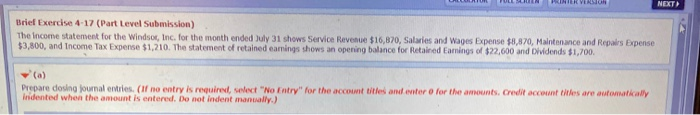 Solved RINTER VERSION NEXT Brief Exercise 4-17 (Part Level | Chegg.com