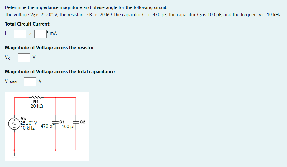 Solved Determine the impedance magnitude and phase angle for | Chegg.com