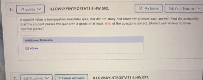 Solved -/1 points V ILLOWSKYINTROSTAT1 4.HW.092. My Notes | Chegg.com Solved -/1 points V ILLOWSKYINTROSTAT1 4.HW.092. My Notes | Chegg.com