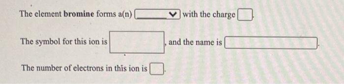 Solved The element bromine forms a(n) with the charge The | Chegg.com