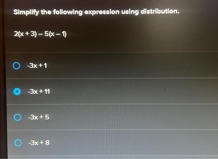 Solved Simplify the following expression using distribution. | Chegg.com