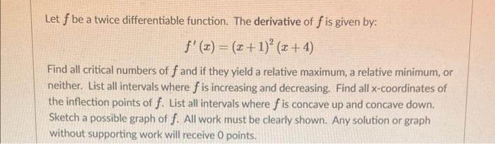 Solved Let f be a twice differentiable function. The | Chegg.com