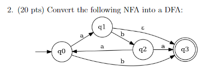 Solved (20 ﻿pts) ﻿Convert the following NFA into a DFA: | Chegg.com