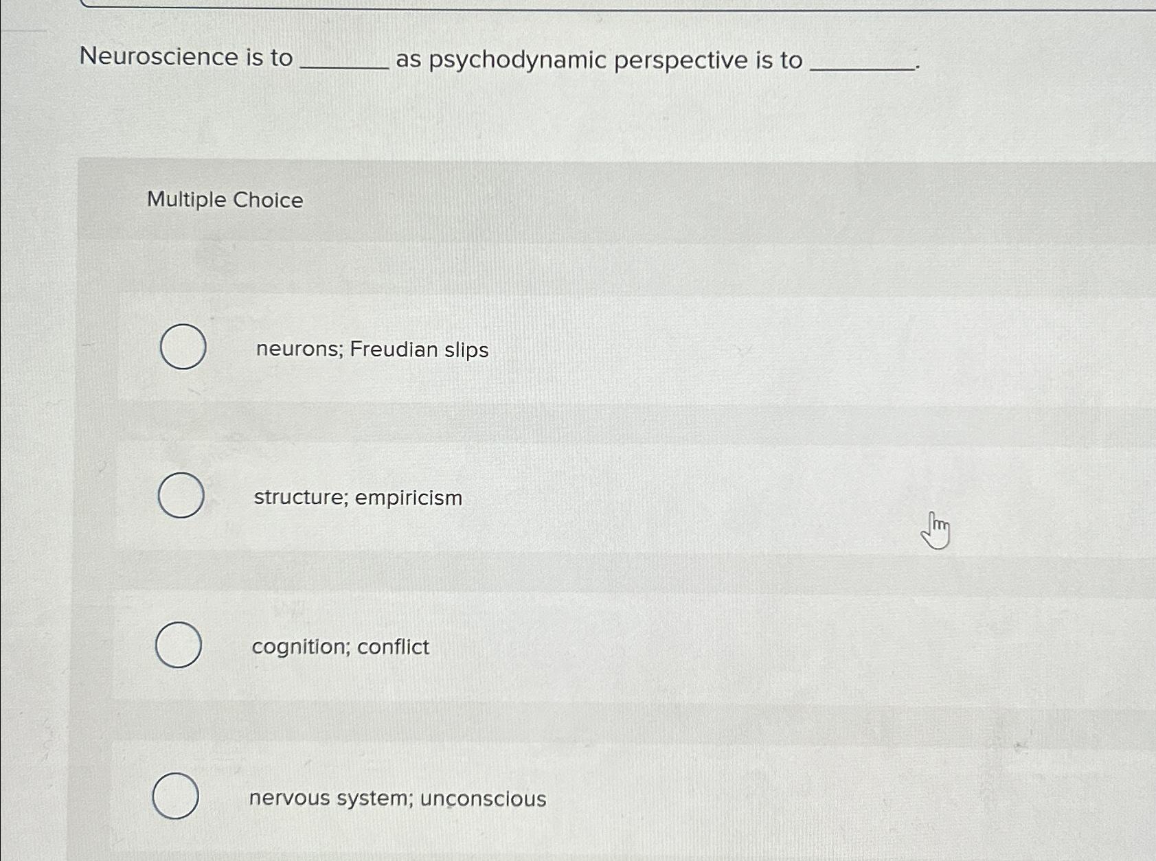 Solved Neuroscience is to as psychodynamic perspective is | Chegg.com
