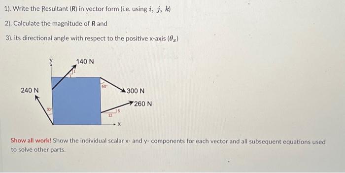 Solved 1). Write the Resultant ( R ) in vector form (i.e. | Chegg.com