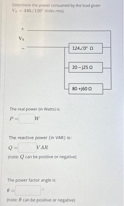 Solved Determine the power consumed by the load given Vs | Chegg.com