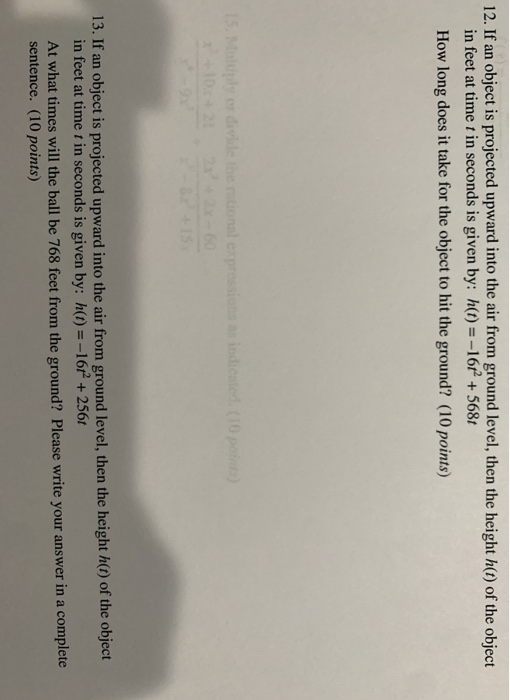 Solved 12. If an object is projected upward into the air | Chegg.com