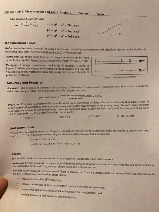 Physics Lab 1: Measurement and Error Analysis | Chegg.com