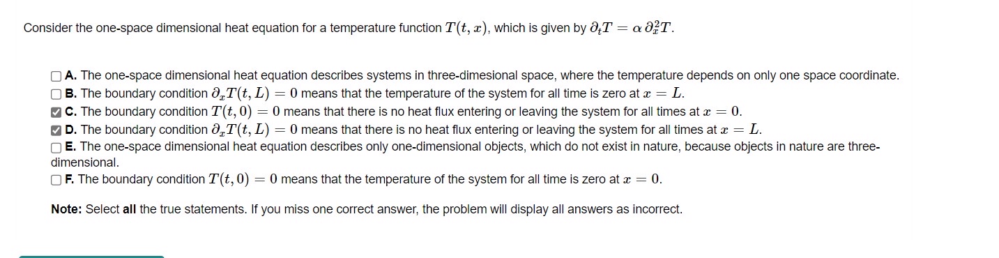 Solved Consider The One Space Dimensional Heat Equation For