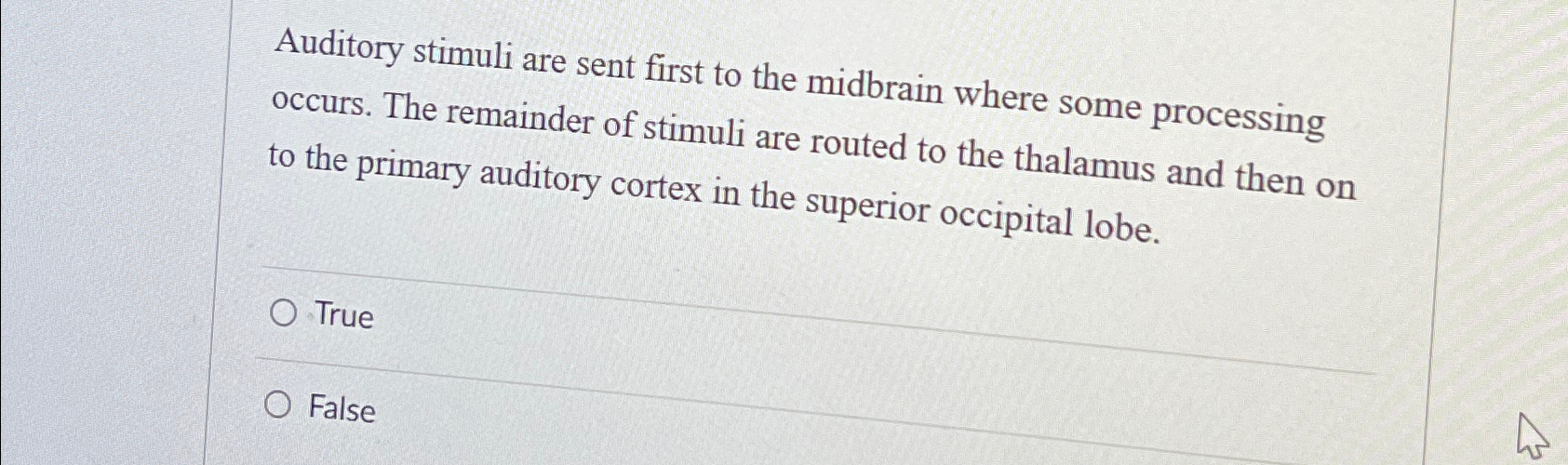 Solved Auditory stimuli are sent first to the midbrain where | Chegg.com