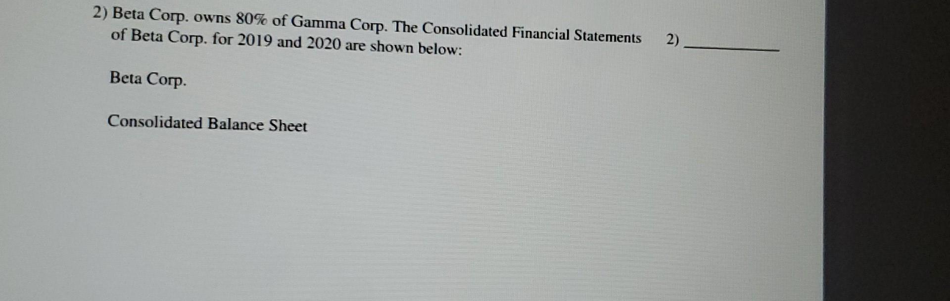 Solved 2) Beta Corp. owns 80% of Gamma Corp. The | Chegg.com