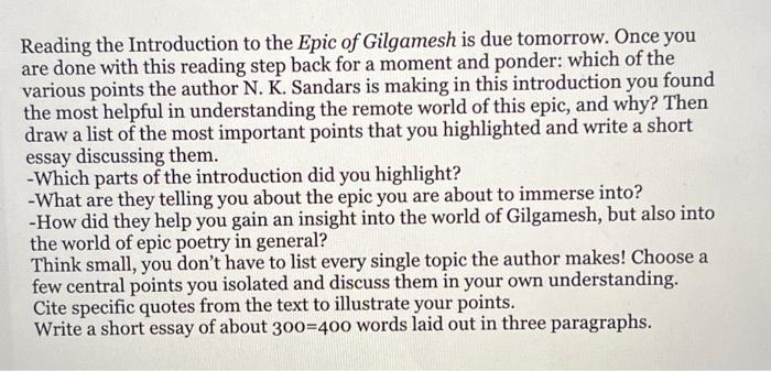 Reading the Introduction to the Epic of Gilgamesh is | Chegg.com