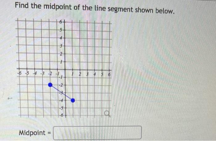 Solved Find the midpoint of the line segment shown below. | Chegg.com