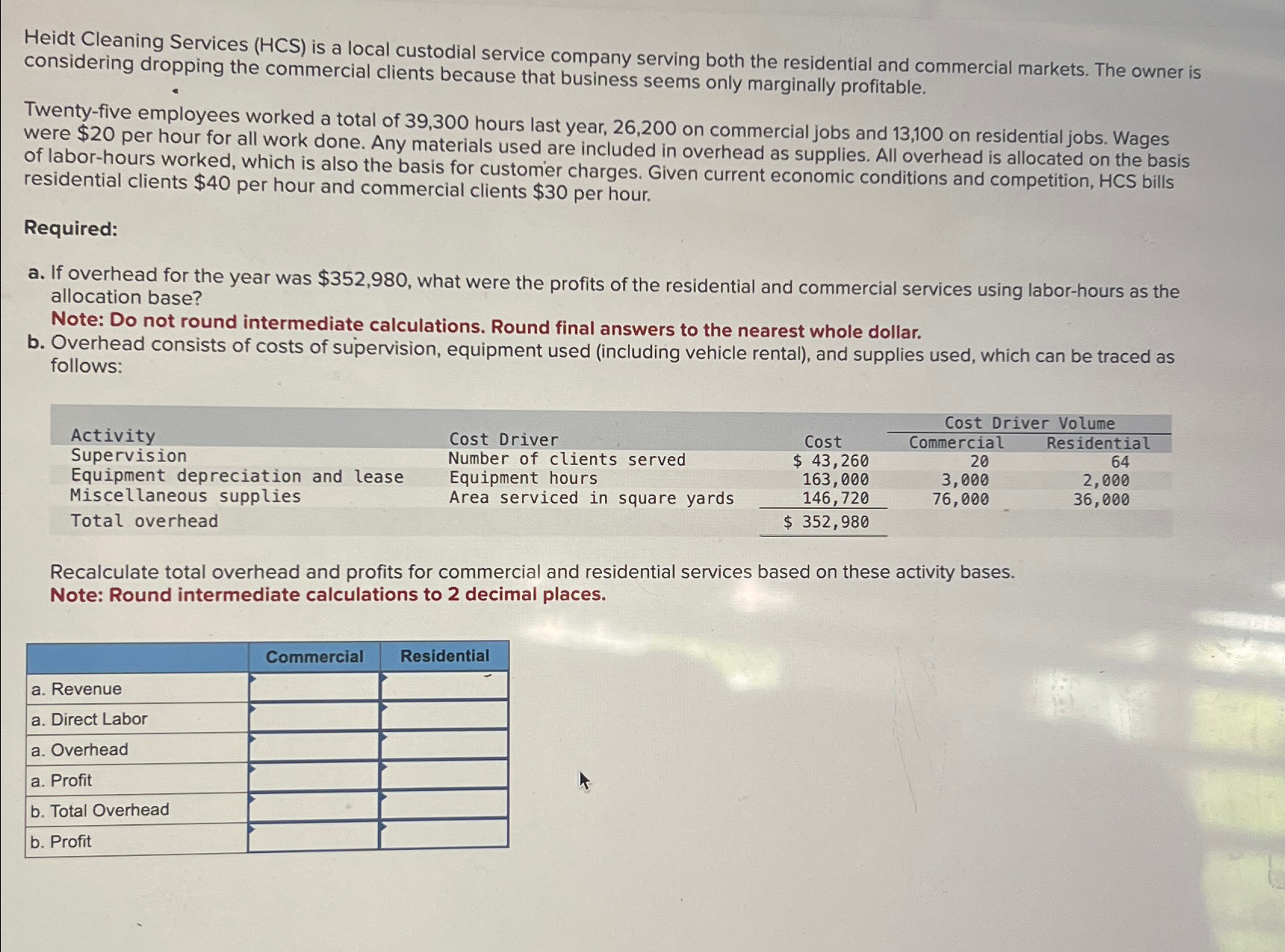 Solved Heidt Cleaning Services (HCS) ﻿is a local custodial | Chegg.com