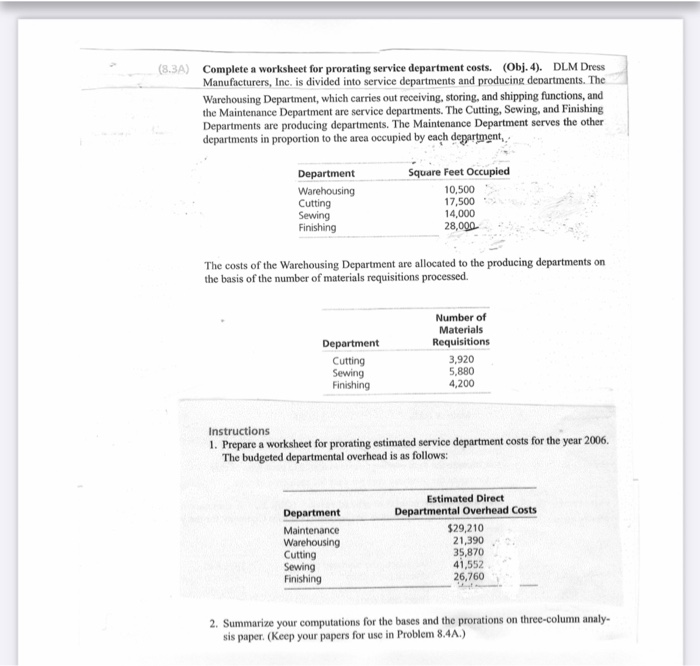 (8.3A) Complete a worksheet for prorating service | Chegg.com