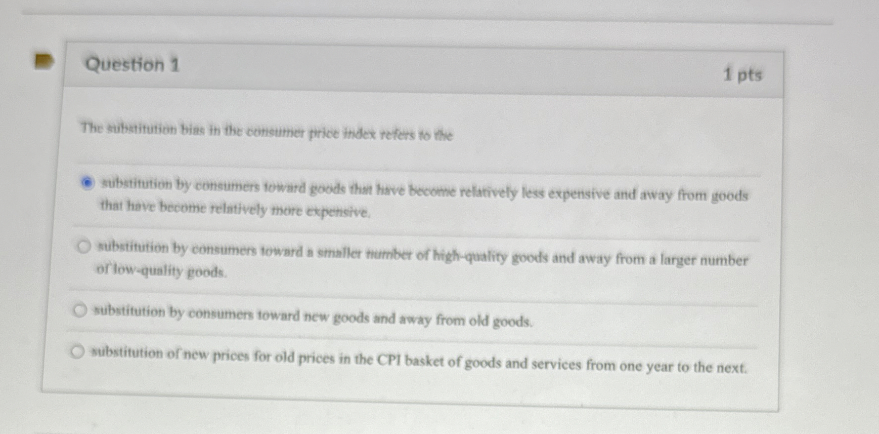 Solved Question 11 ﻿ptsThe substitution bias in the | Chegg.com
